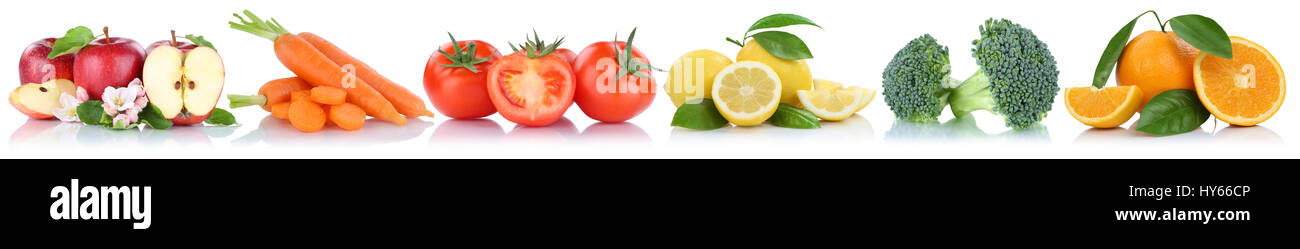 Fruits and vegetables collection isolated in a row apple orange ...