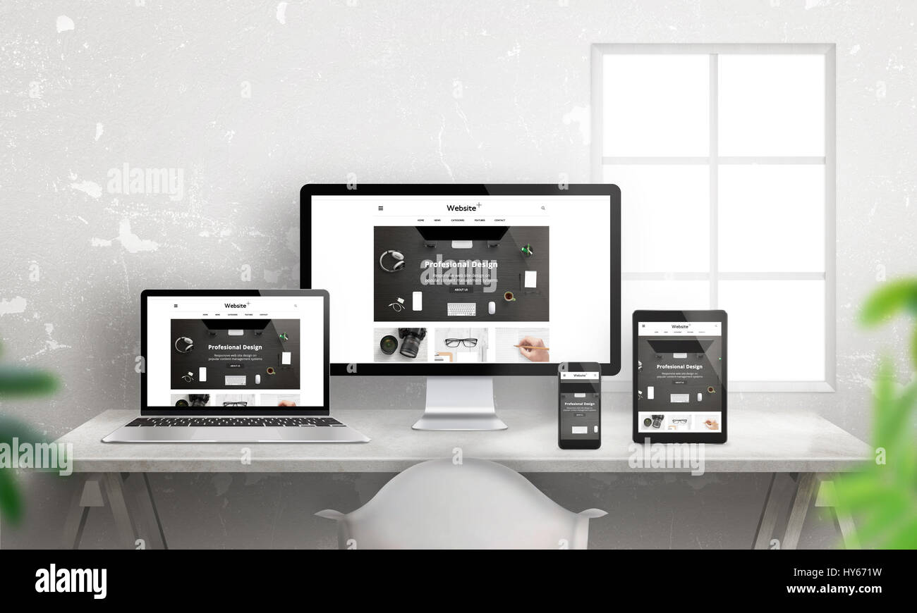 Creative flat responsive web site promotion on different devices. Profesional web design studio ...