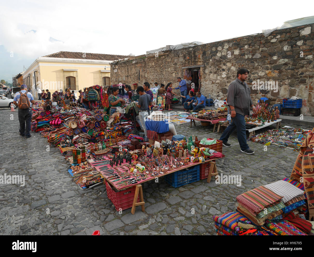 Colorful traditional symbols and accessories in local market in Antigua ...