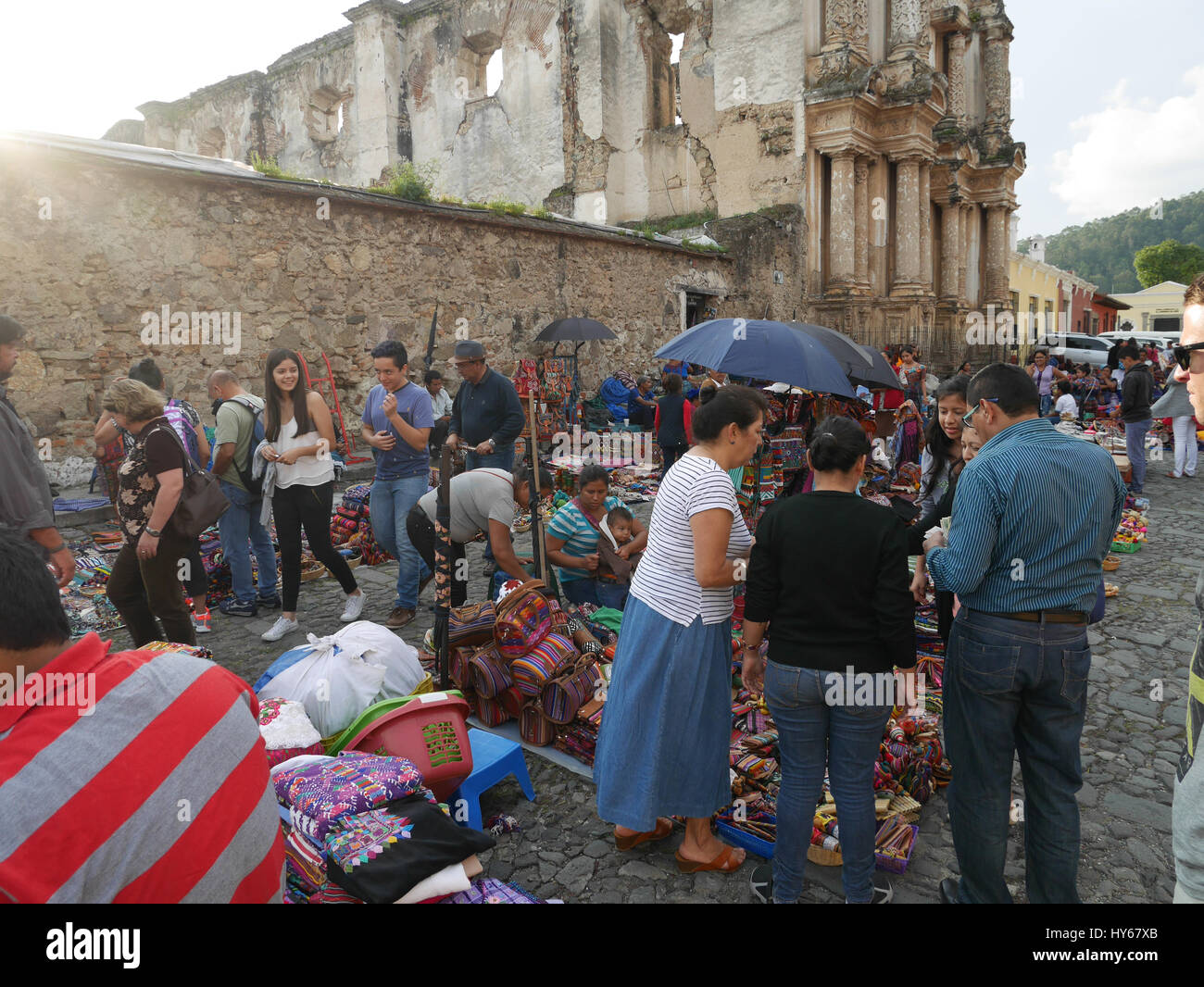 Colorful traditional symbols and accessories in local market in Antigua ...