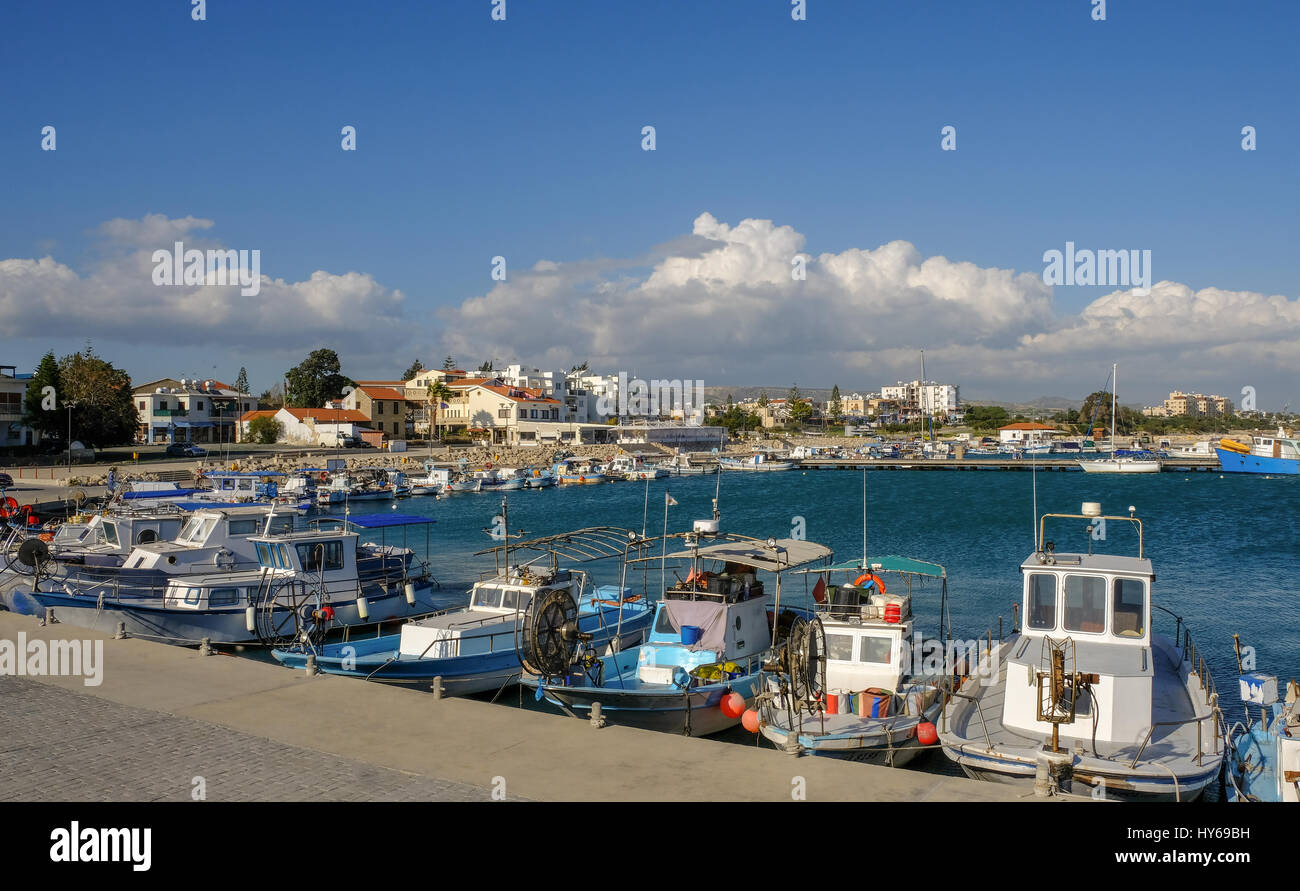 Marina at Zygi, view of the harbour and village Stock Photo - Alamy