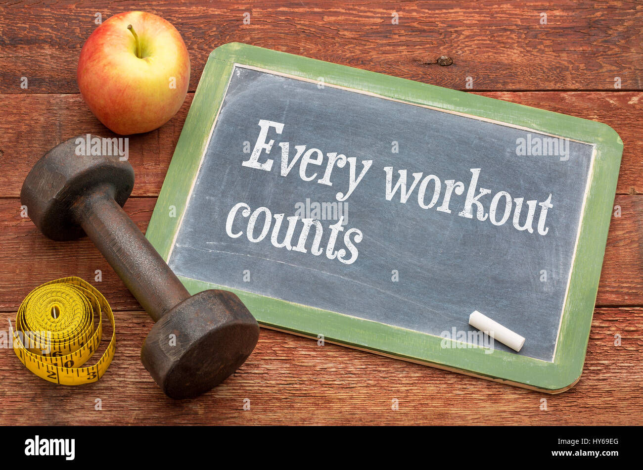 Every workout counts motivational concept - slate blackboard sign ...