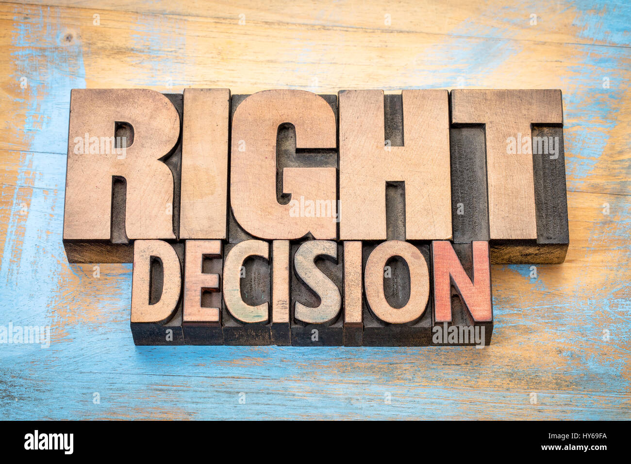right decision word abstract in letterpress wood type printing blocks ...