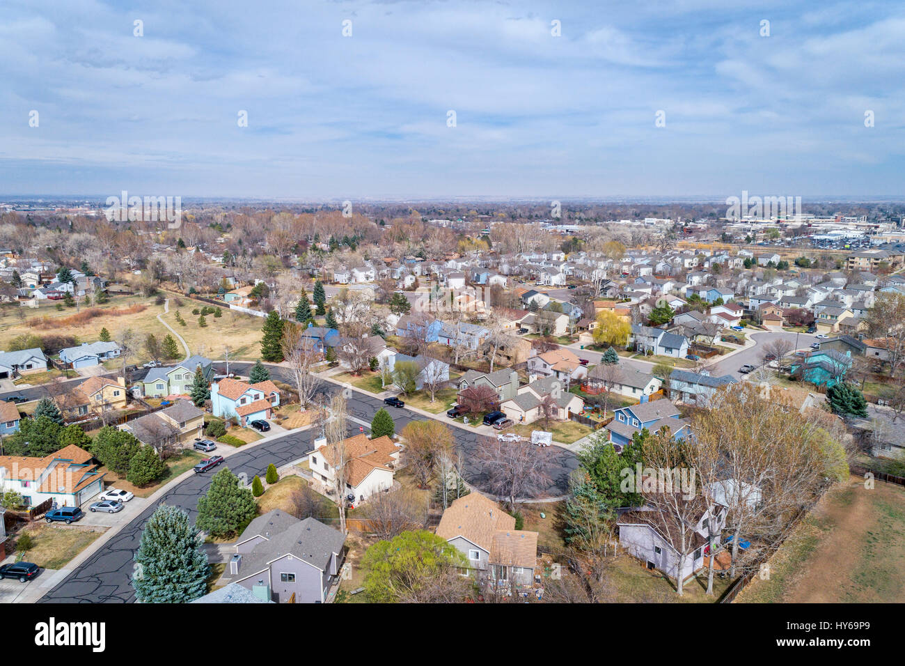 aerial view of a typical residential area along Front Range in Colorado ...