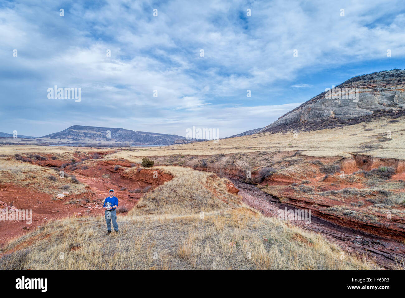 drone pilot in a rugged terrain of northern Colorado foothills Stock ...