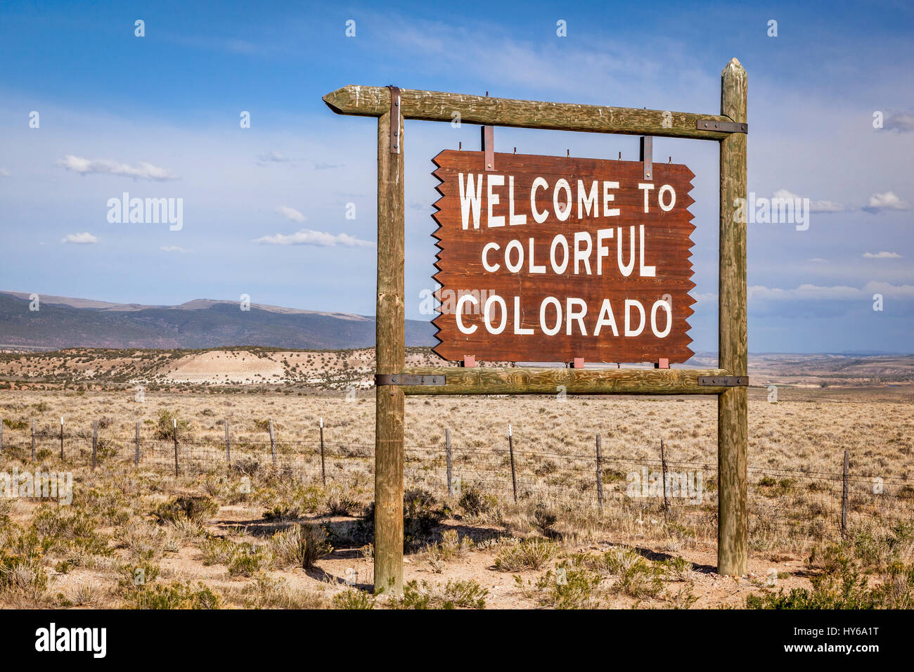 welcome to Colorado roadside wooden sign at a border with Utah in ...