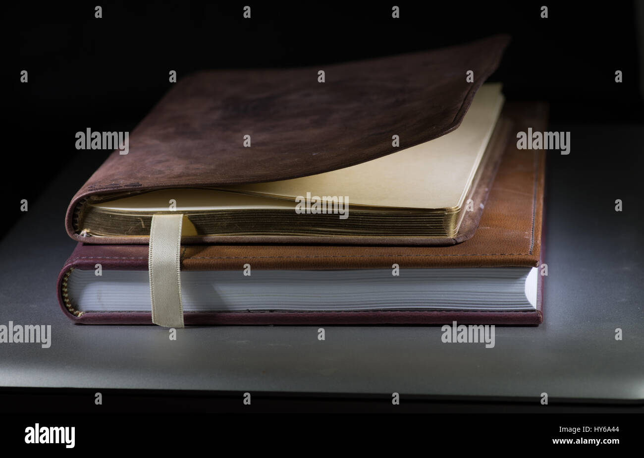 Study with laptop, books, and journals Stock Photo - Alamy