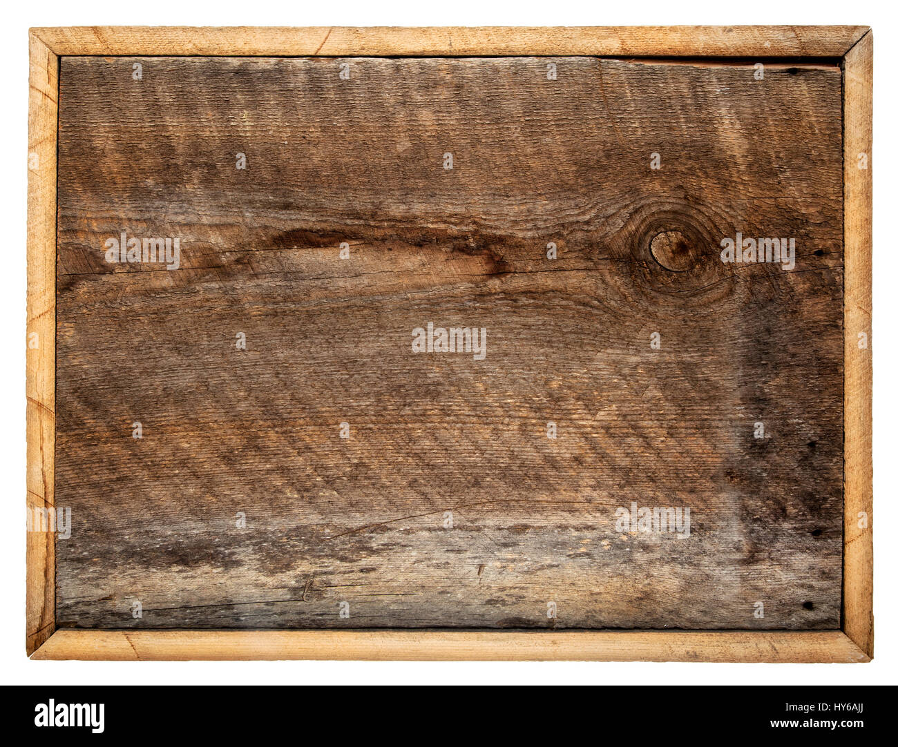 rough blank barn wood board sign with a frame isolated on white Stock ...