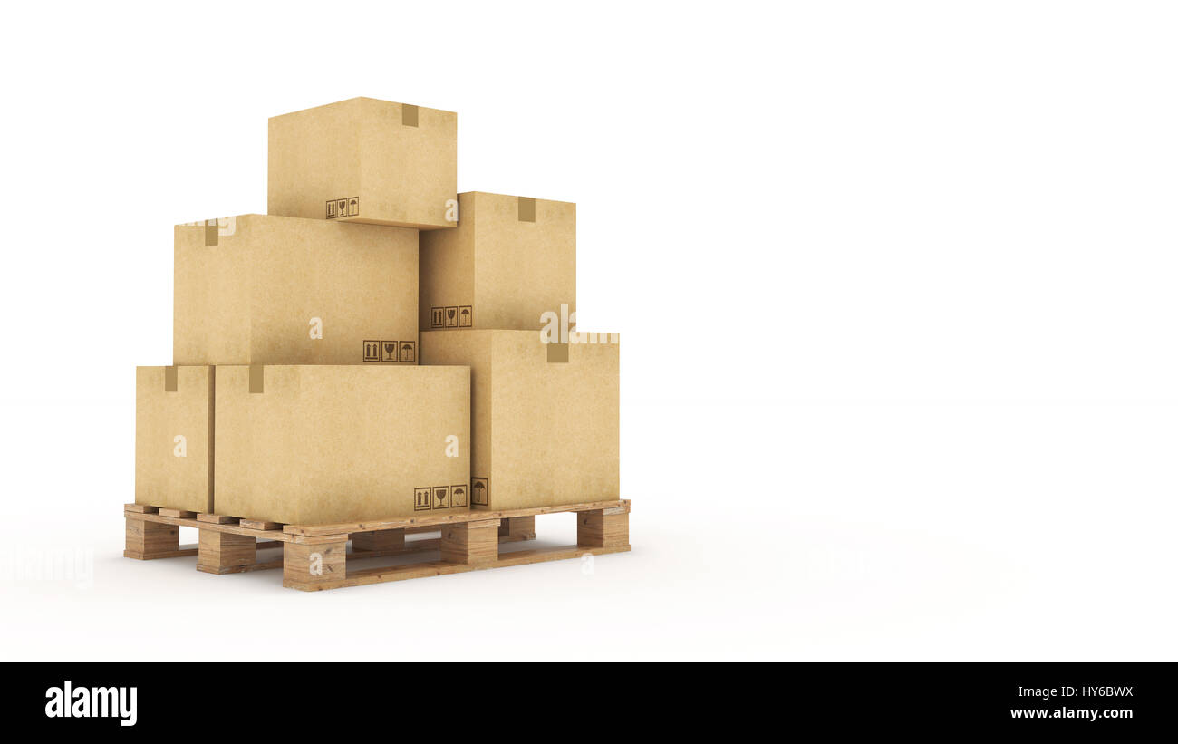 Boxes in empty room 3D Stock Photo - Alamy