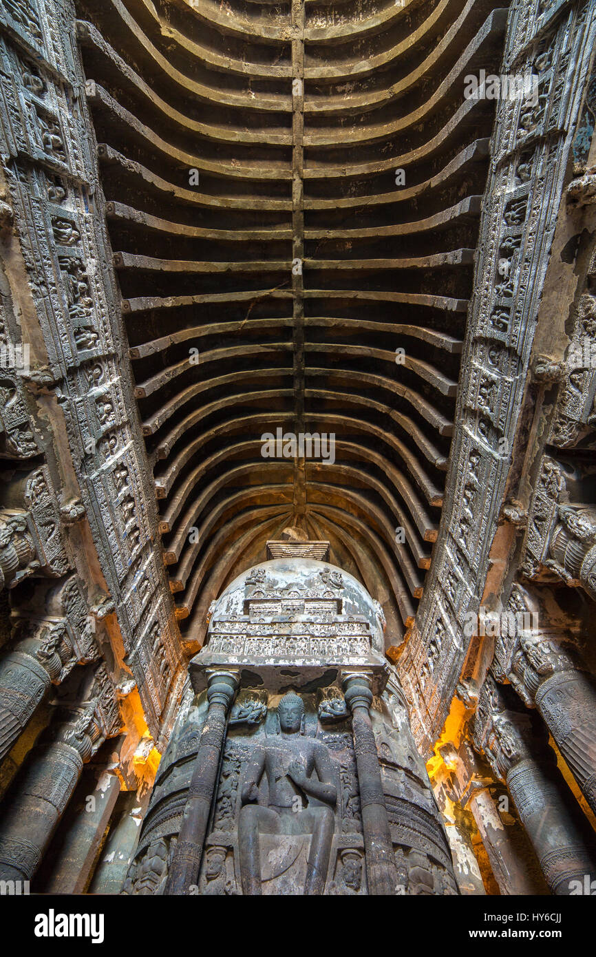 Statue of Buddha on Ellora caves near Aurangabad, Maharashtra state in ...
