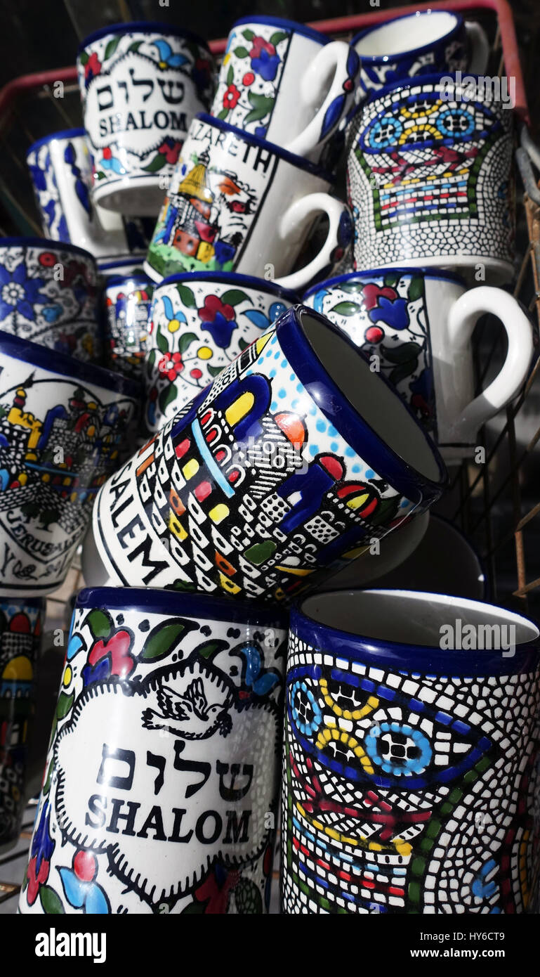 Ceramic mugs Tel Aviv market Israel Stock Photo - Alamy