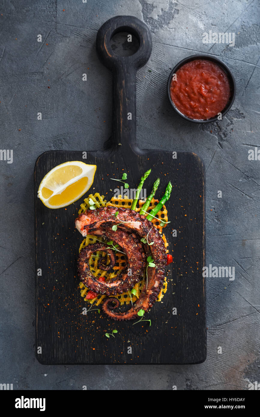 Spanish tapas. Octopus Galicia style.Typical appetizer. Top view Stock ...