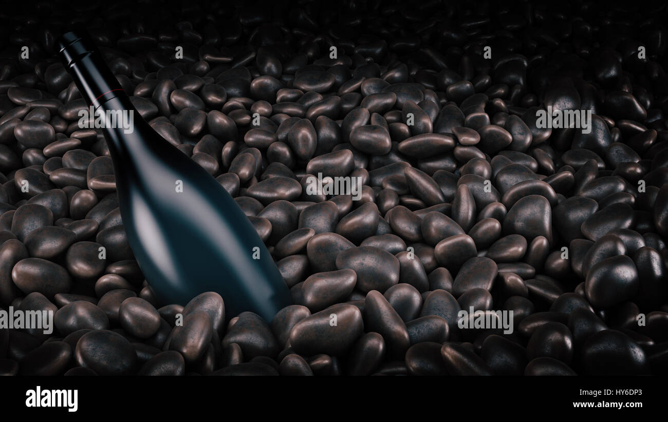 Bottle of champagne on stones. 3d rendering Stock Photo - Alamy