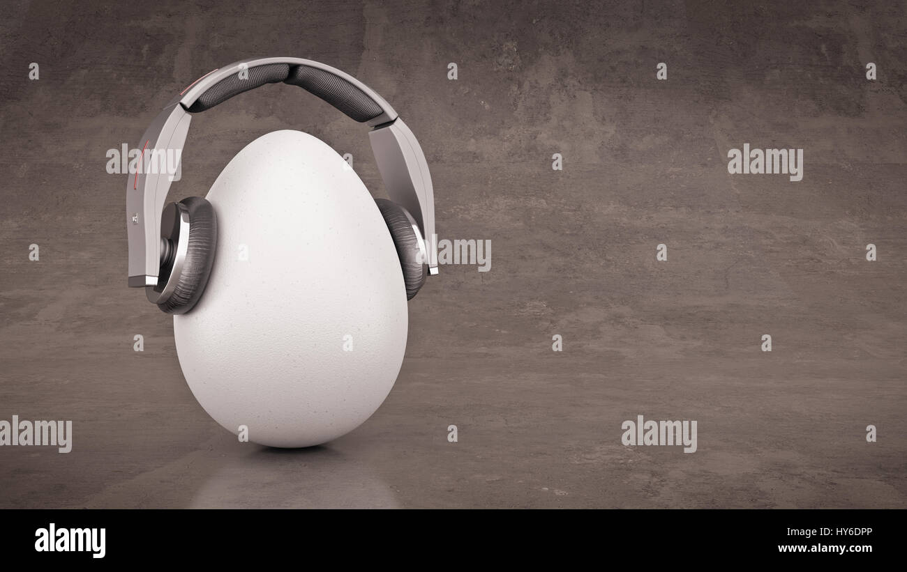 Unusual cartoon egg in headphones. 3d rendering Stock Photo - Alamy