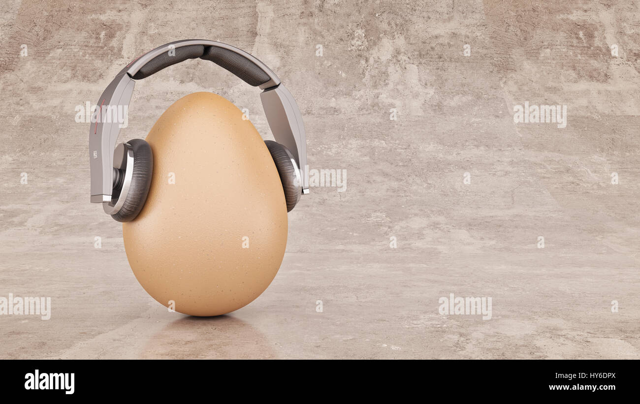 Unusual cartoon egg in headphones. 3d rendering Stock Photo - Alamy