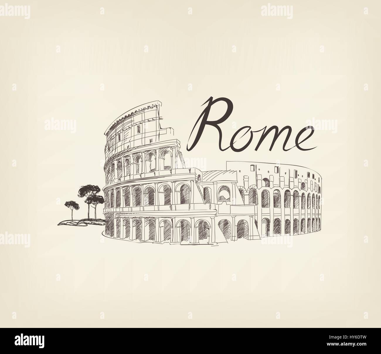 Rome famous place with lettering Travel Italy background. City landmark ...
