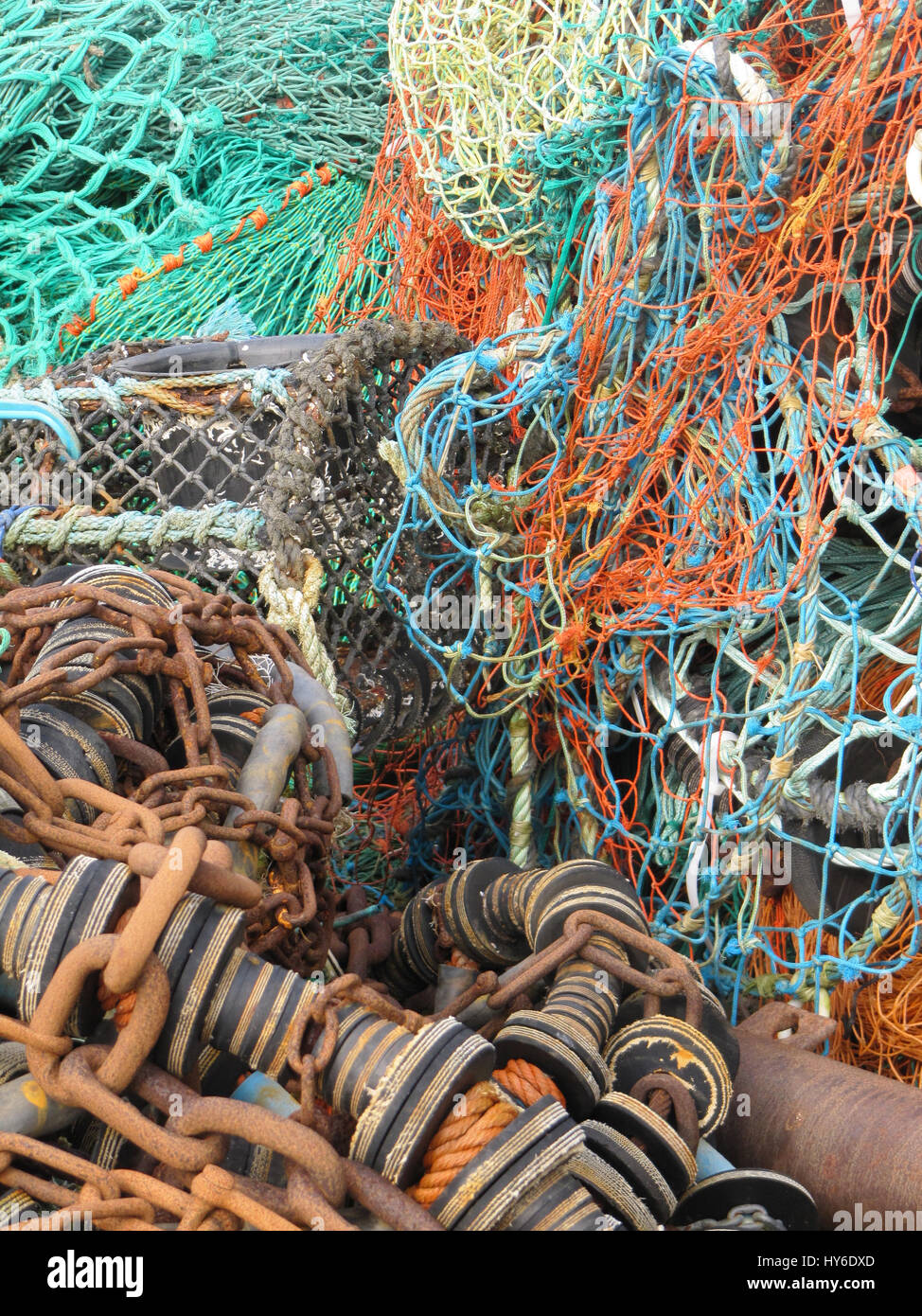 Nets- Fishing nets and tackle. Abstract. Full frame composition of ...
