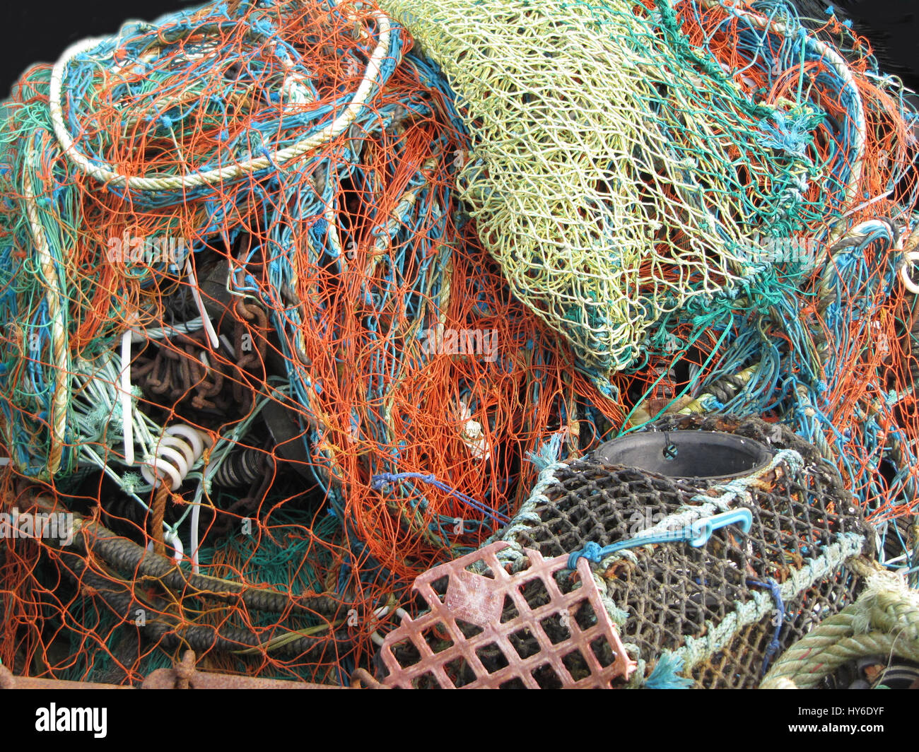 Nets- Fishing nets and tackle. Abstract. Full frame composition of ...