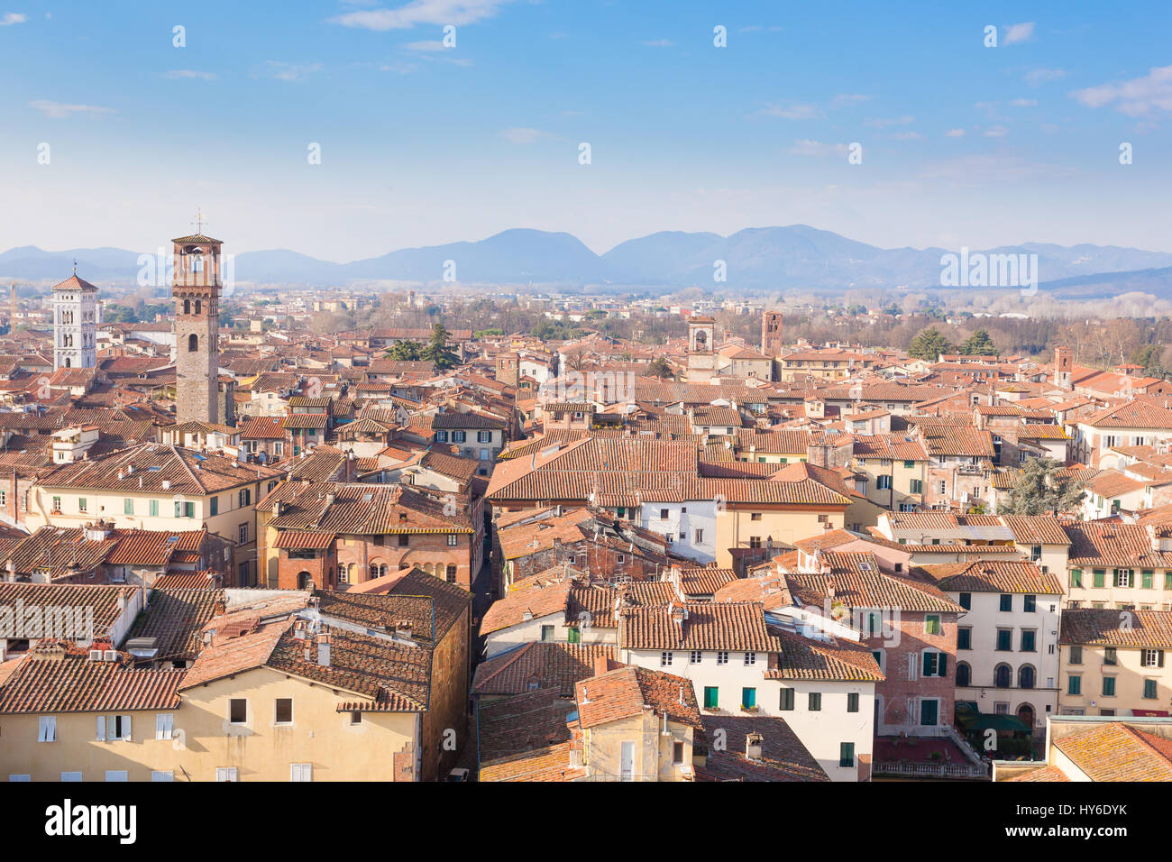 Lucca from Guinigi Tower. Italian landmark. Aerial view of Lucca Stock ...