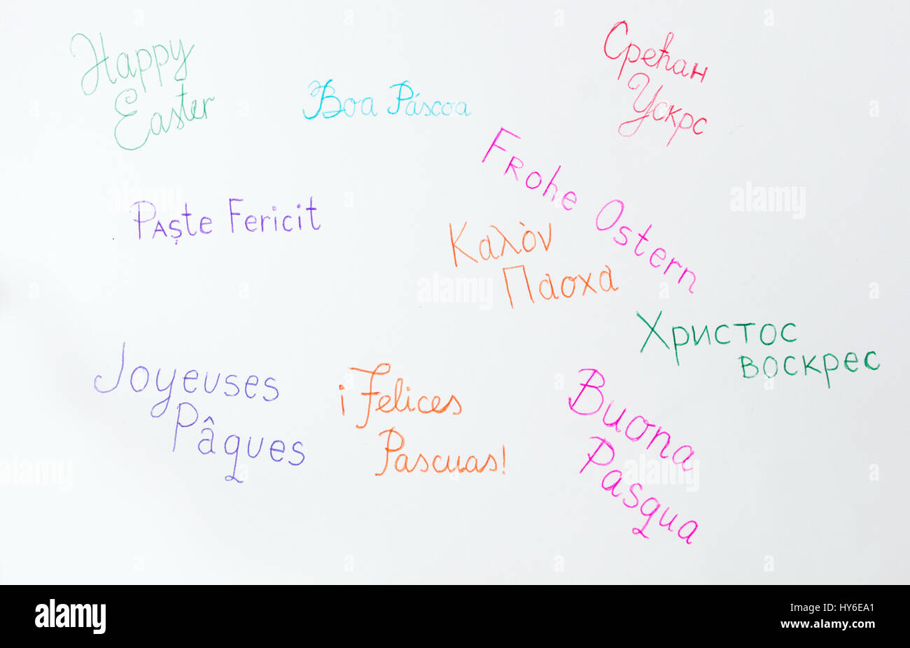 Happy Easter note written in many different languages Stock Photo - Alamy