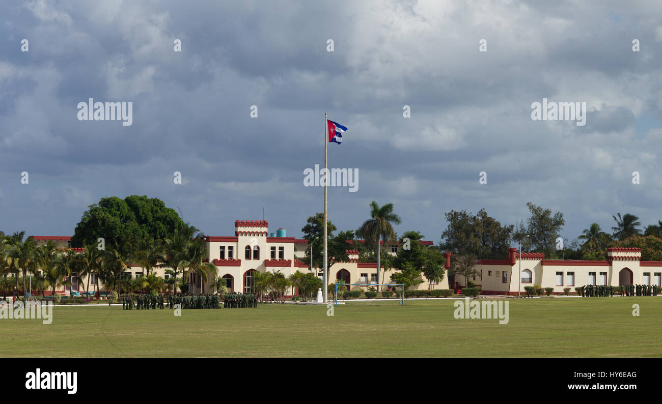 Military academy in Havana, Cuba, with recruits and Cuban flags Stock ...