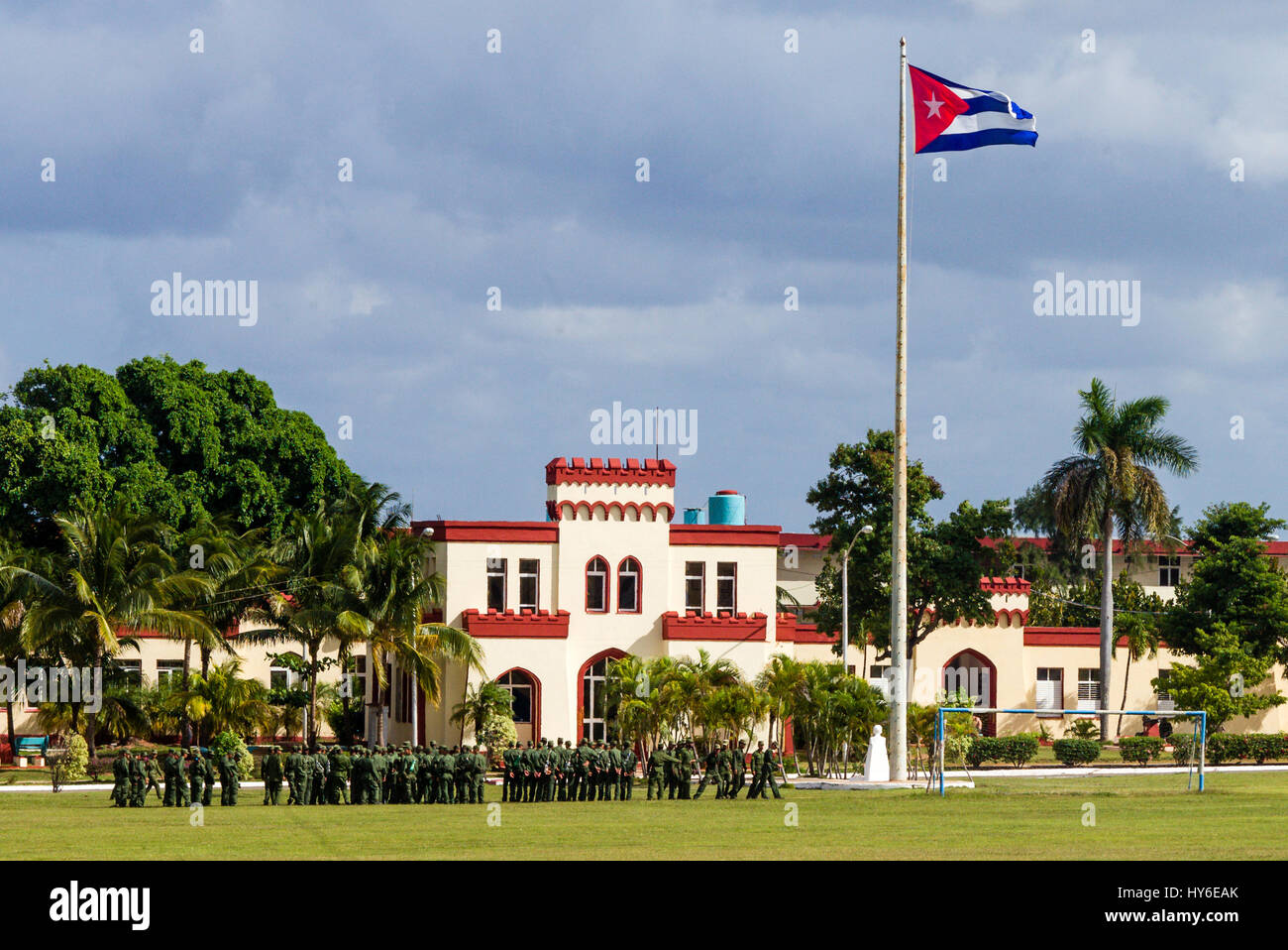 Military academy in Havana, Cuba, with recruits and Cuban flags Stock ...