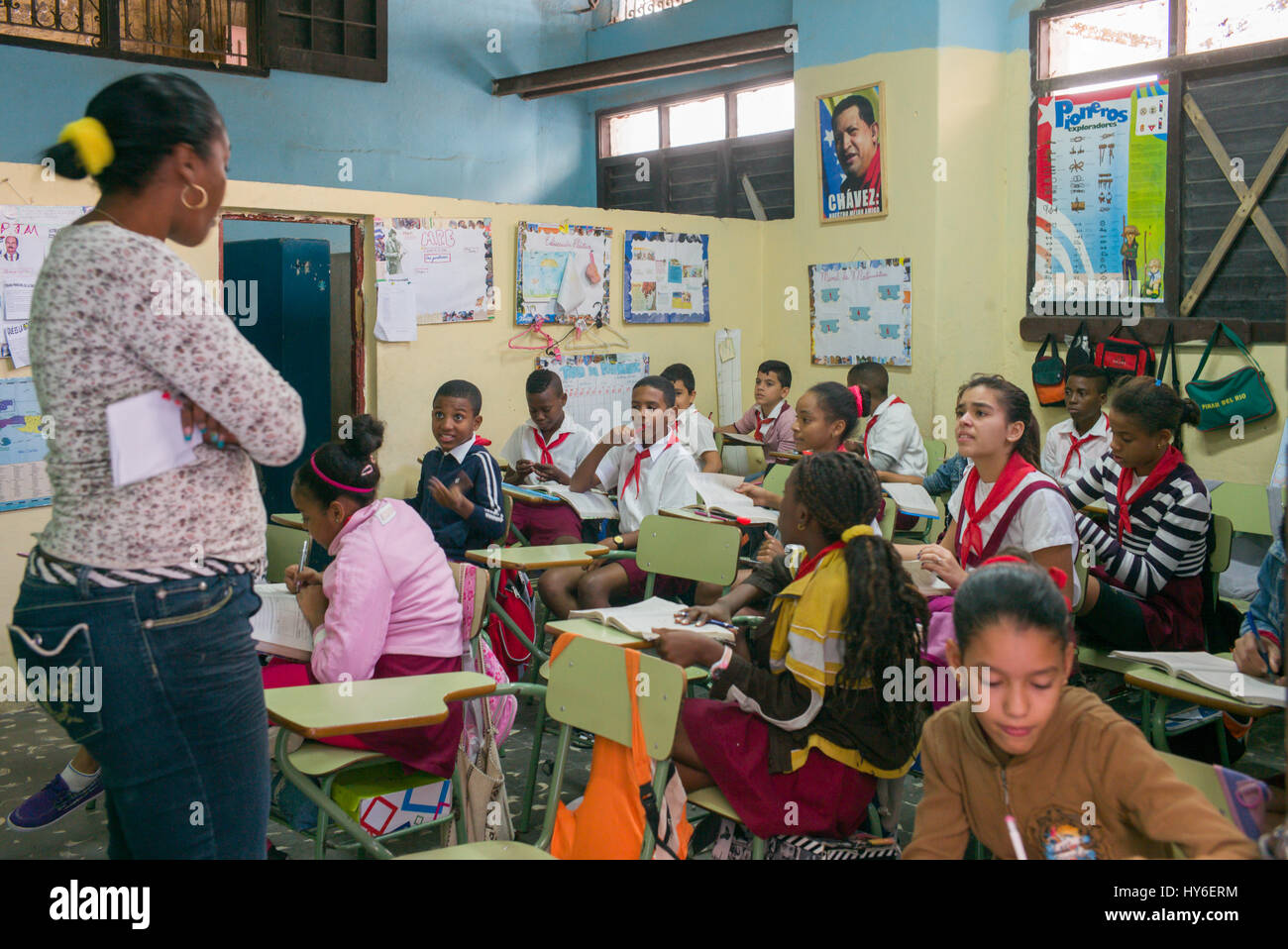 MIddle school classroom in old Havana, Cuba, with Young Pioneers ...