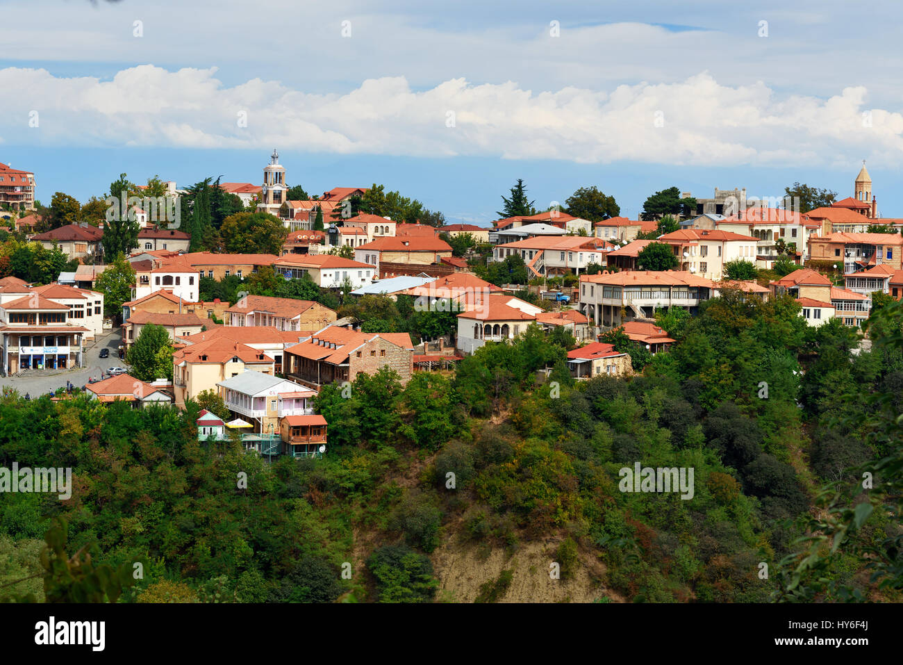 View of Signagi or Sighnaghi city in mountains at Kakheti region ...