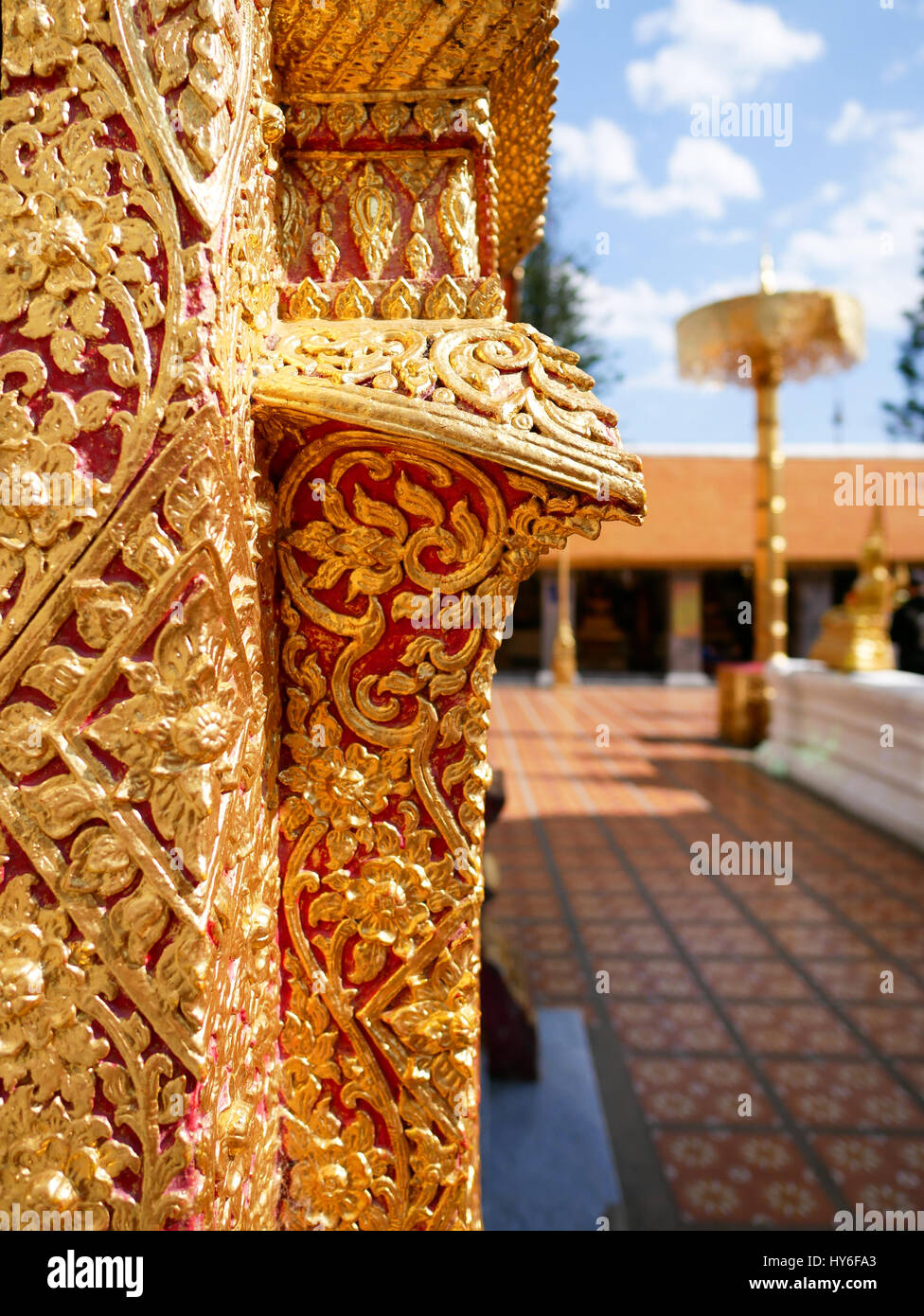 Exterior design pillar of Wat Phra That Doi Kham (Temple of the Golden ...
