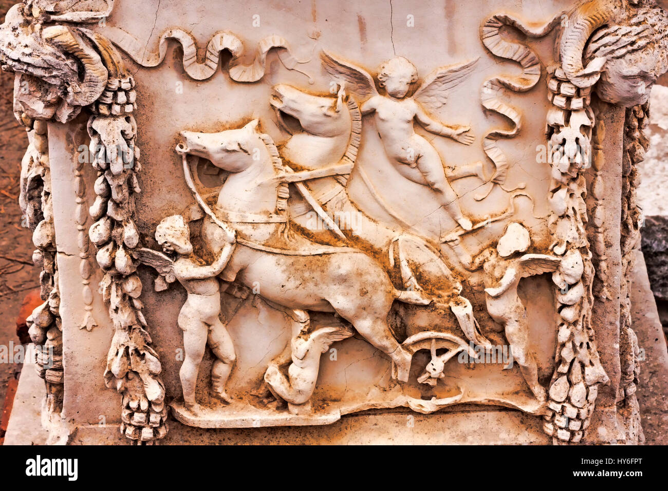 Roman empire marble handmade basrelief with angels and horses Stock ...