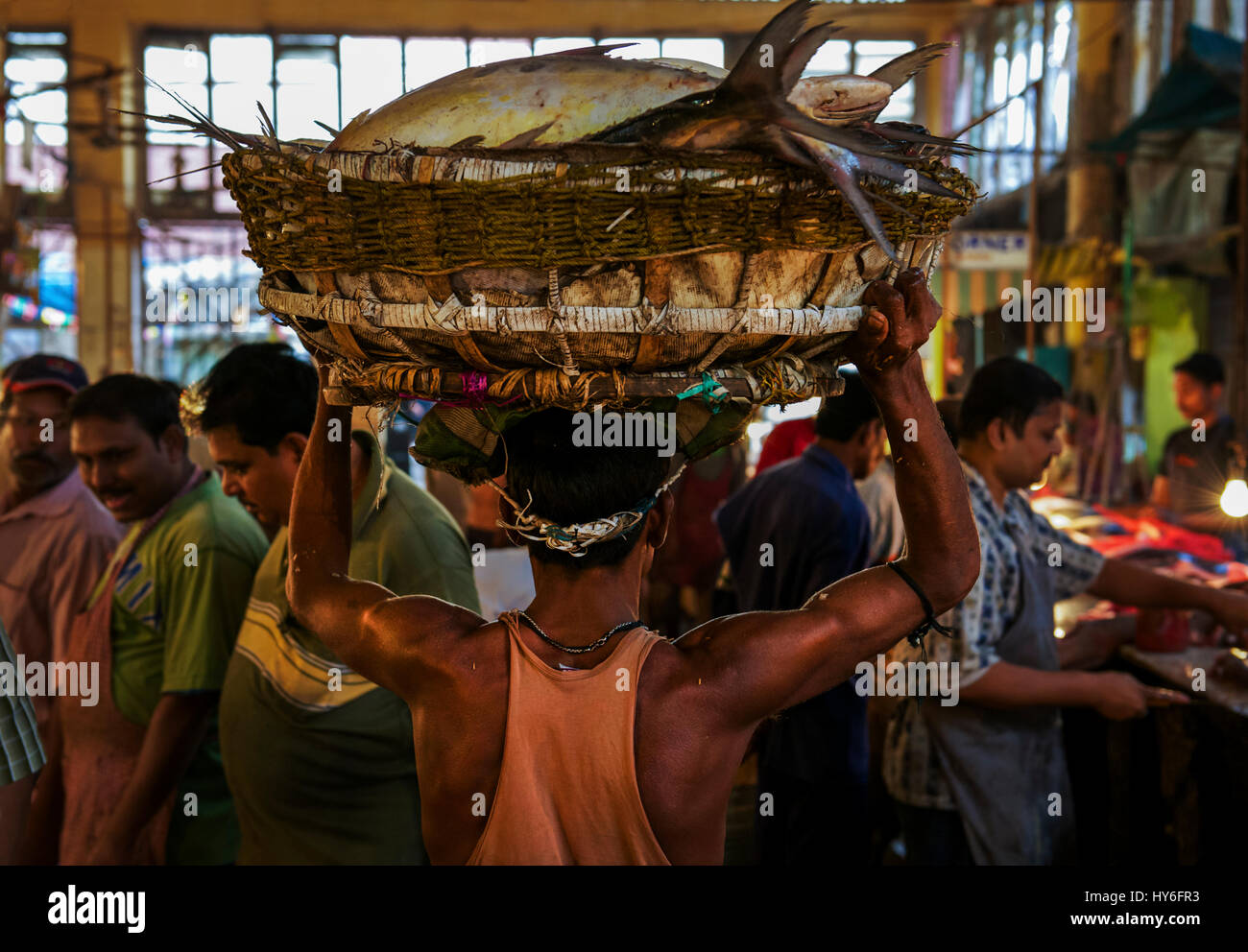 Wholesale fish market at Hogg Market, Central Calcutta, West Bengal ...