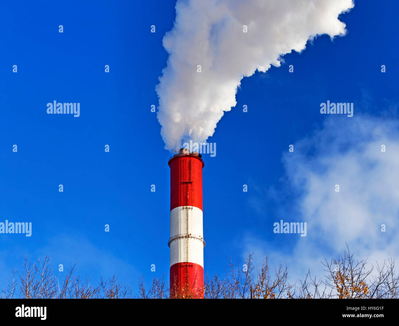 Chimney with steam production of a thermal power station Stock Photo ...