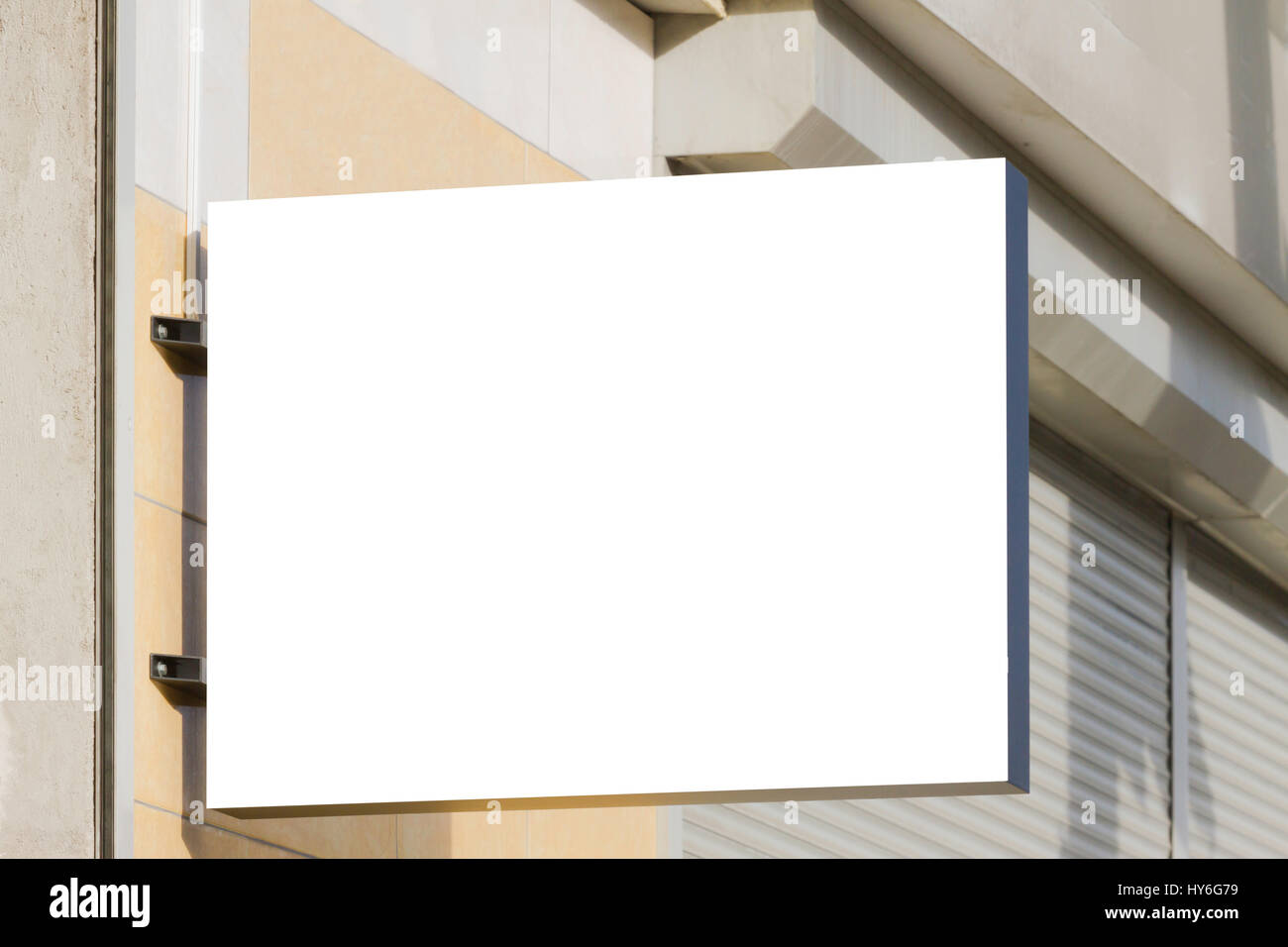 Signboard shop or restaurant. Mock up. Rectangular shape Stock Photo ...