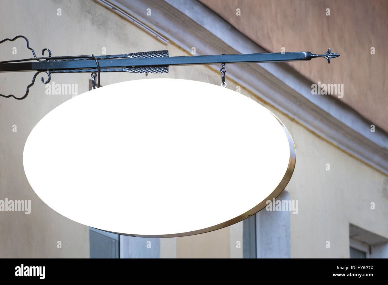 Signboard. Mock up. Oval shape Stock Photo - Alamy