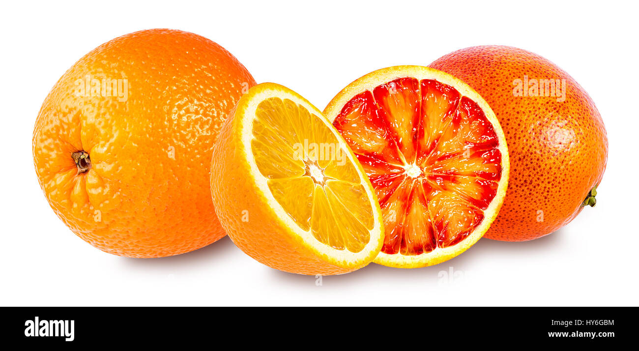 orange fruit and red orange fruit isolated on white background Stock ...