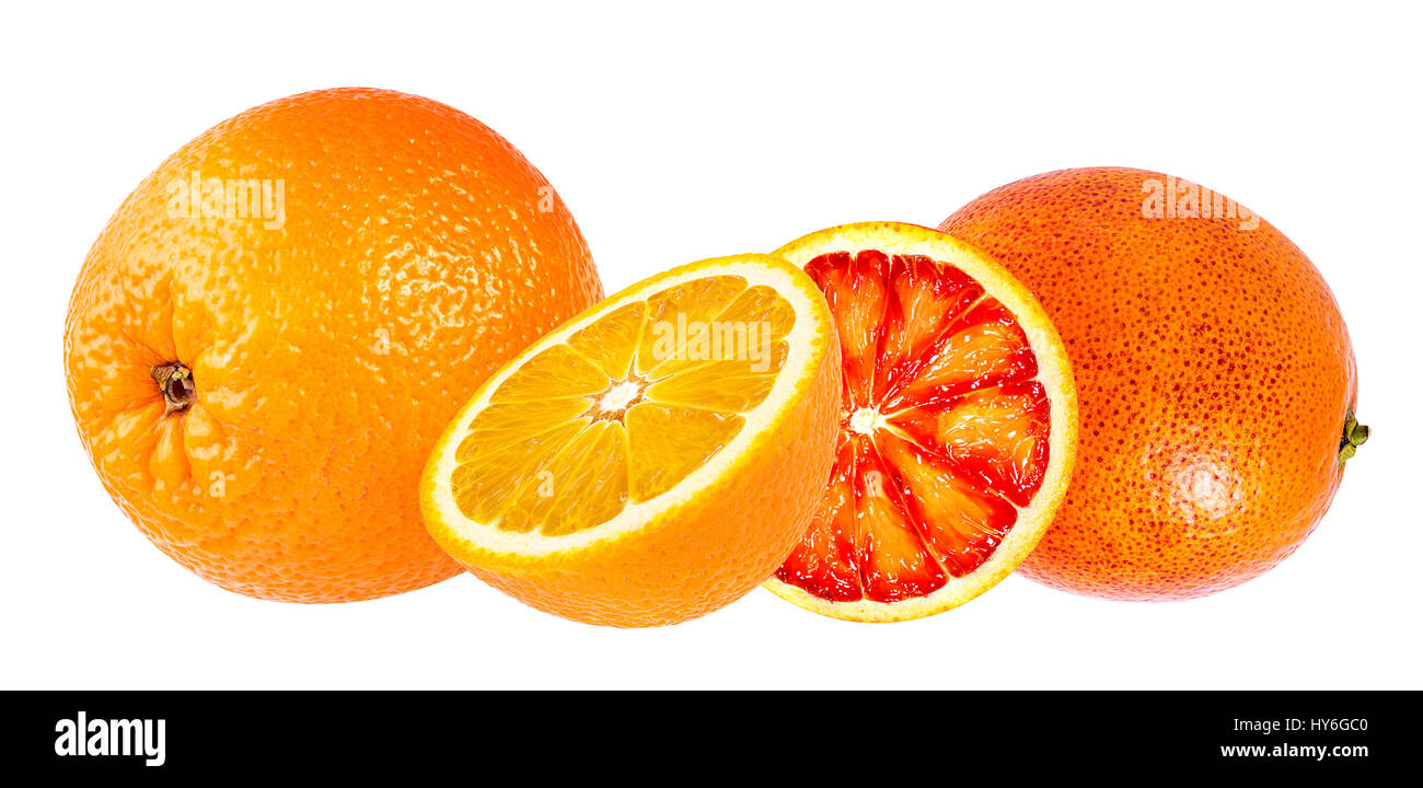 orange fruit and red orange fruit isolated on white background Stock ...