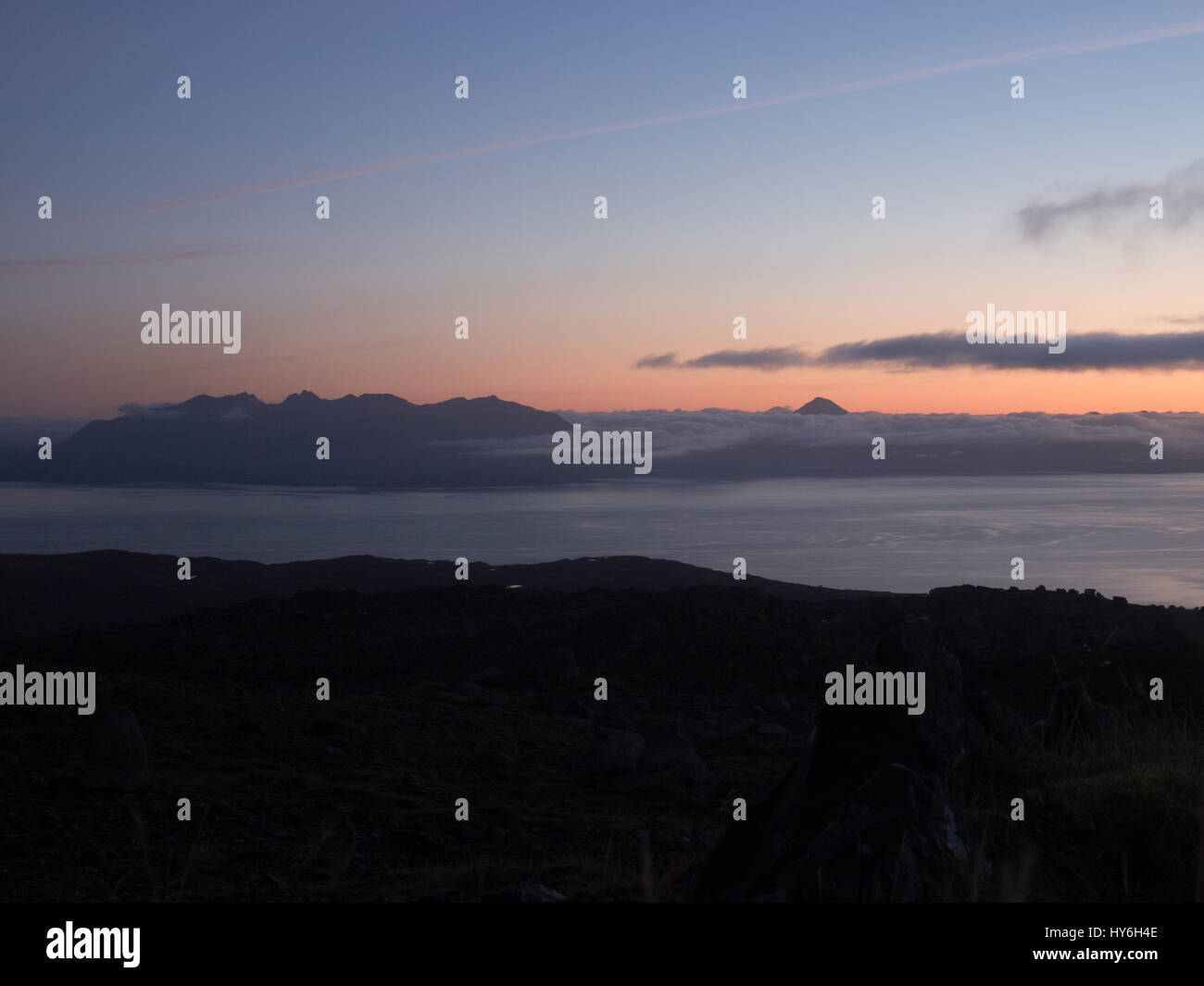 Sunrise over the Isle of Skye (from the Isle of Rum Stock Photo - Alamy