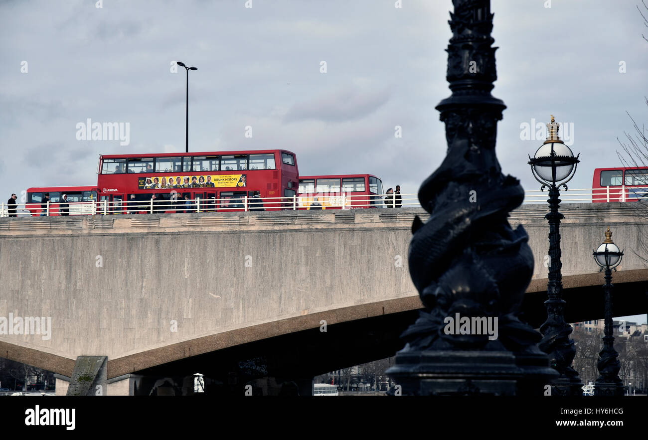 Buses on London Bridge Stock Photo - Alamy