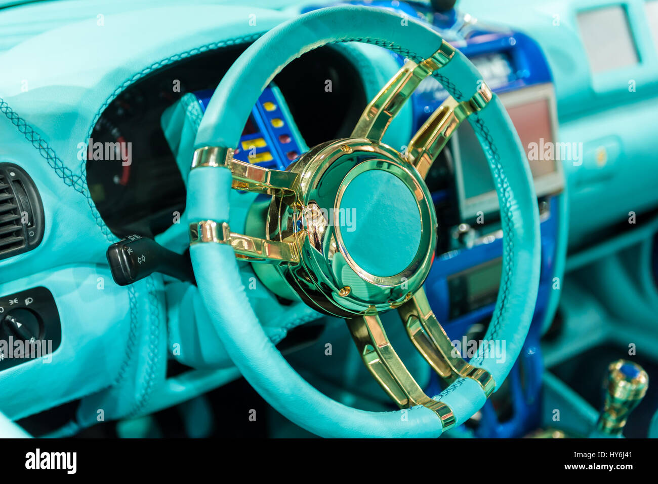 Green dashboard of a modern car Stock Photo - Alamy