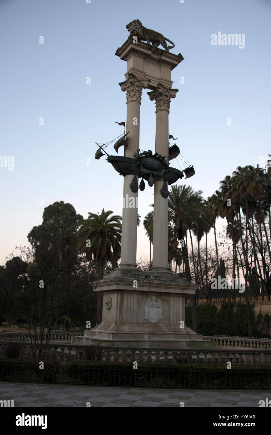 Monument to Christopher Columbus with a detailed model of his ship, the ...