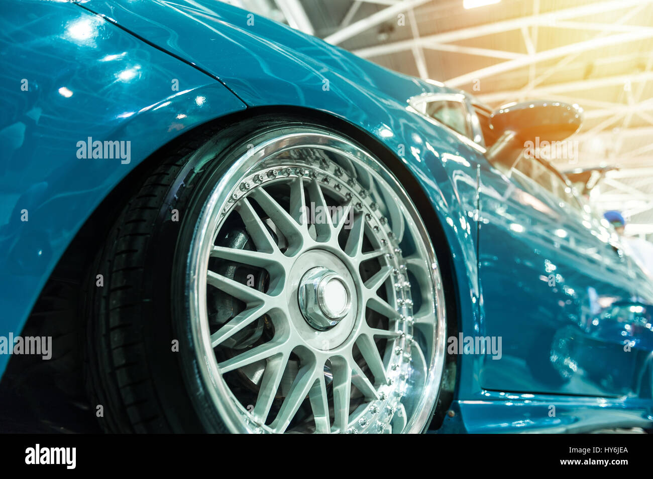 Front of a generic blue sport car in sunlight Stock Photo - Alamy