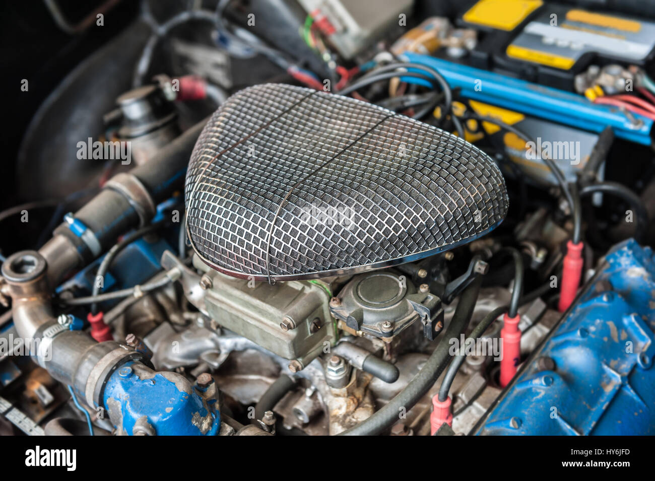 Closeup on an engine of an old car Stock Photo - Alamy