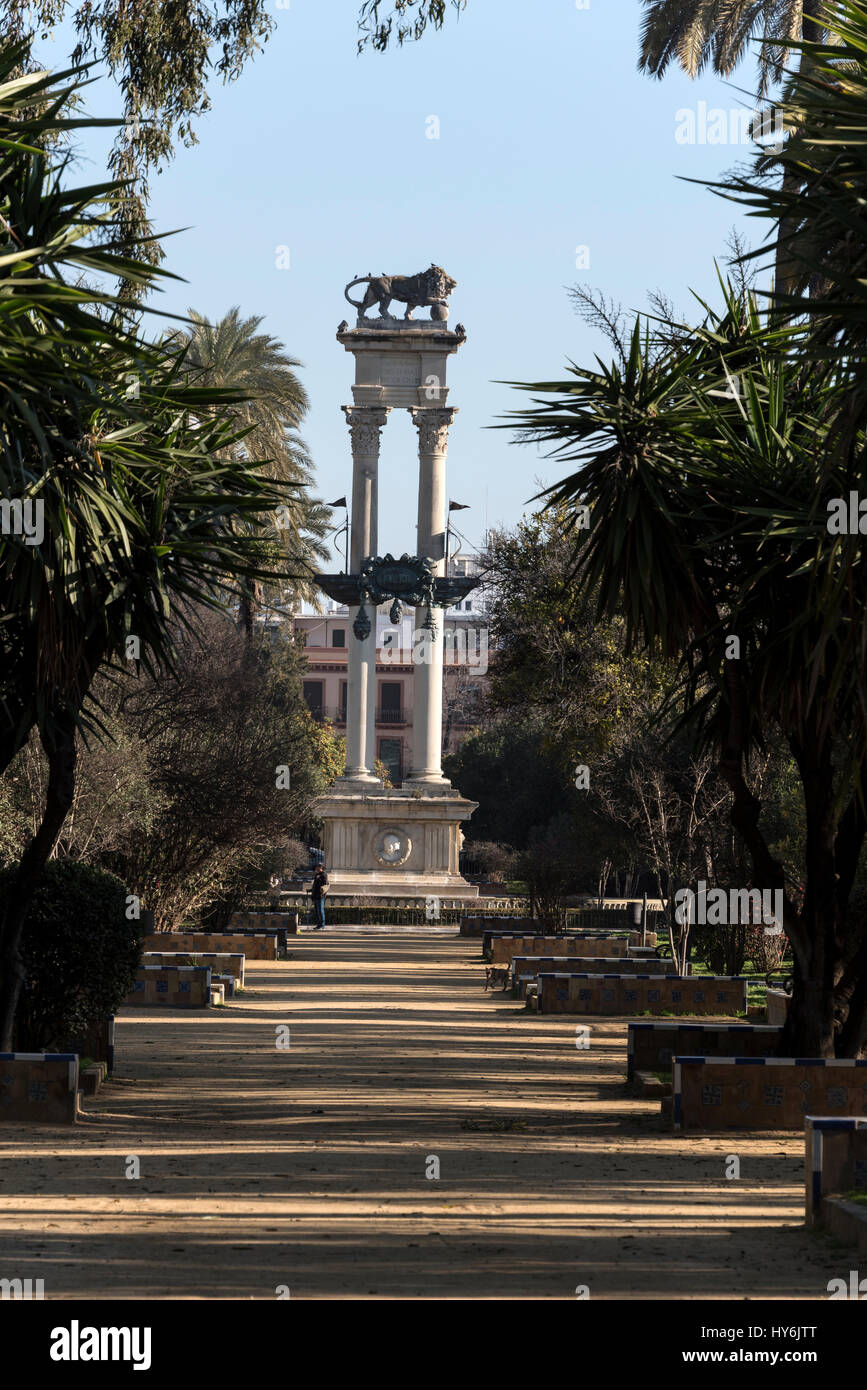 Monument to Christopher Columbus with a detailed model of his ship, the ...