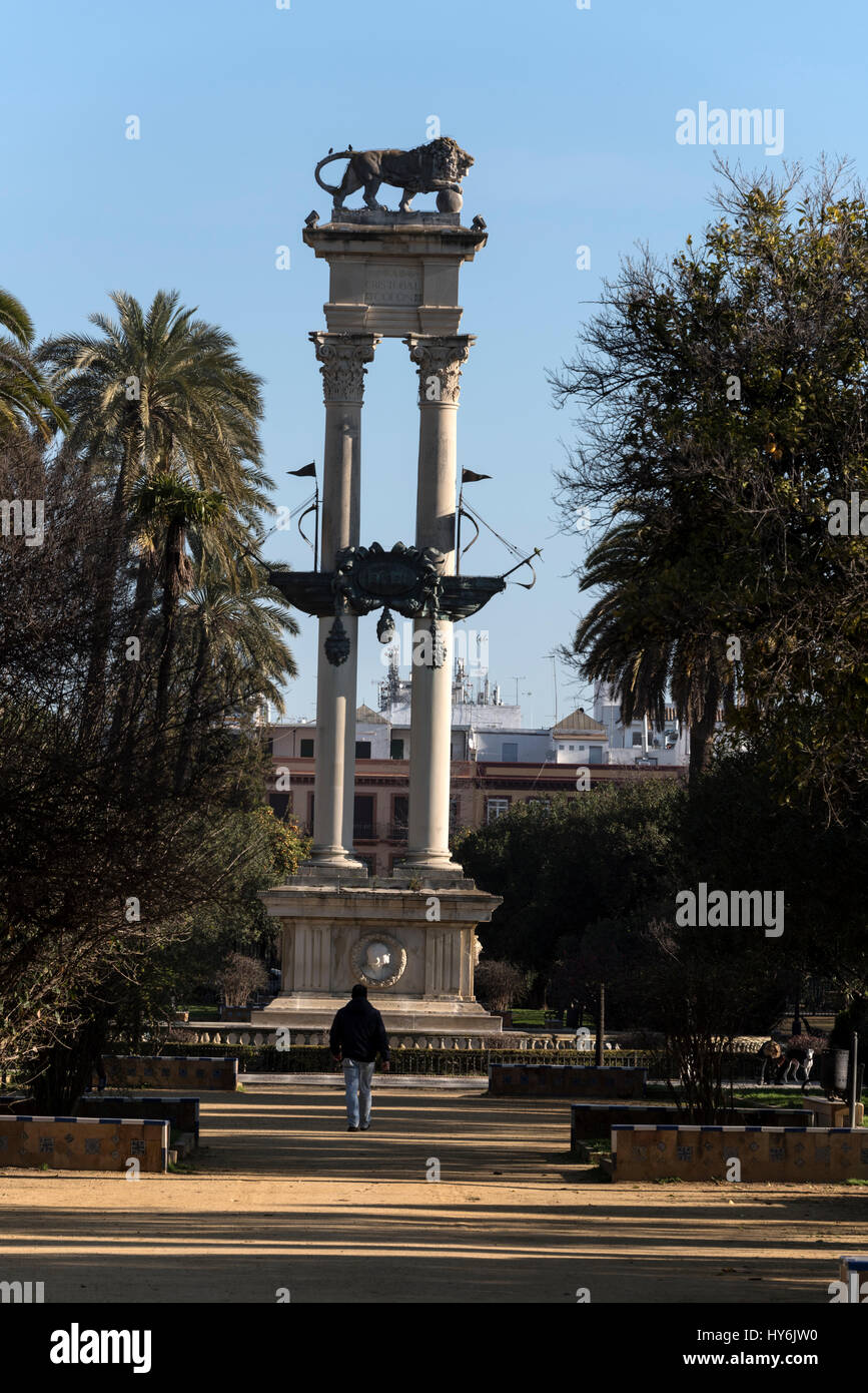 Monument to Christopher Columbus with a detailed model of his ship, the ...