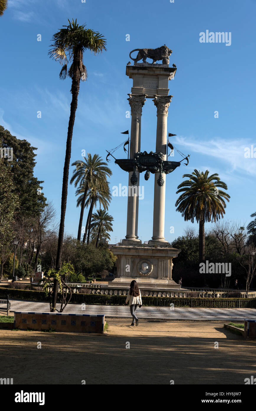 Monument to Christopher Columbus with a detailed model of his ship, the ...