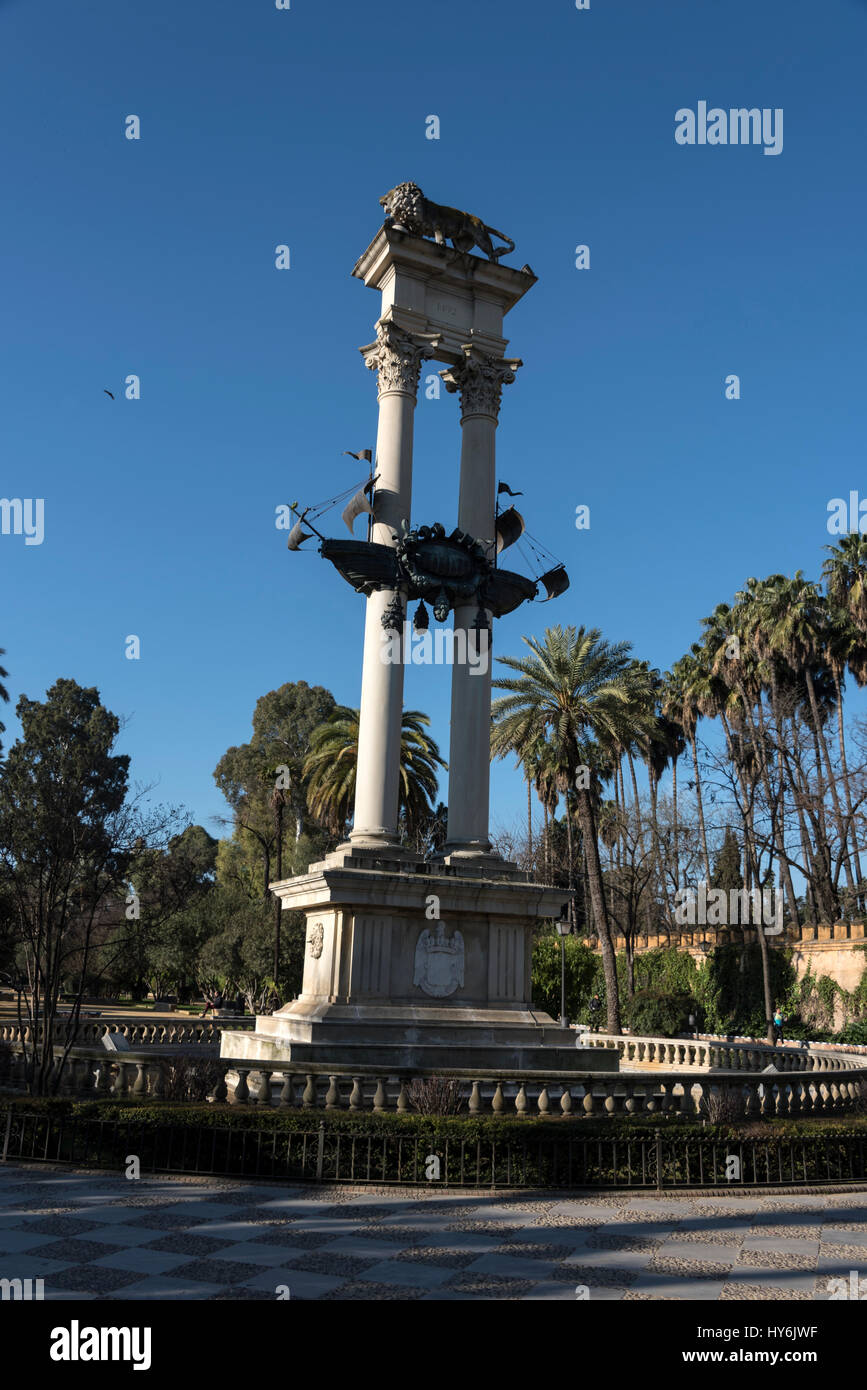 Monument to Christopher Columbus with a detailed model of his ship, the ...
