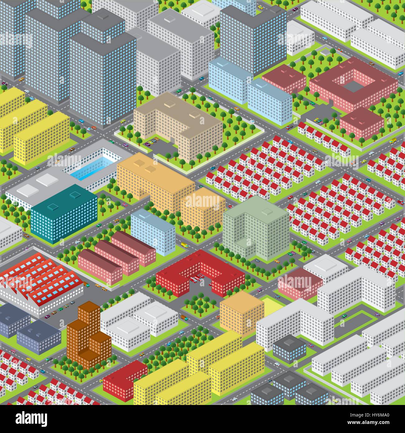 A colorful vector graphic illustration of a modern big city Stock ...