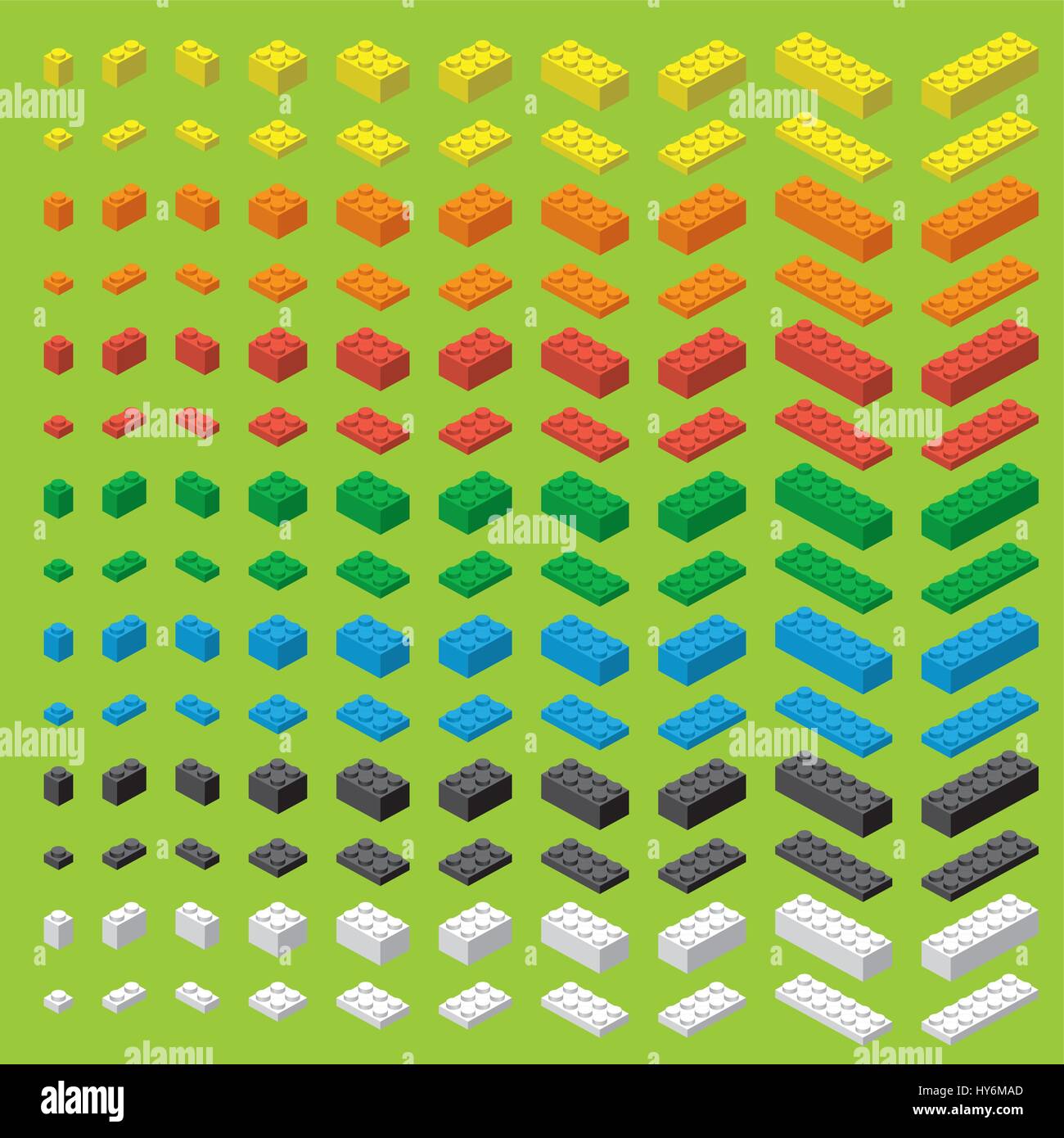 Children brick toy simple colorful bricks isolated on green background ...