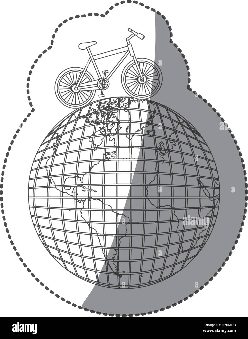 sticker monochrome contour of bicycle over the world map Stock Vector ...