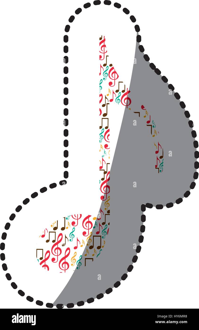 sticker quaver note color silhouette formed by musical notes Stock ...
